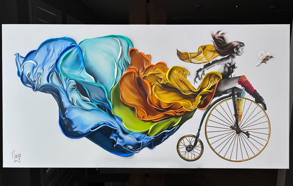Ride your way - Woman riding a bicycle painting - Karina Llergo Art